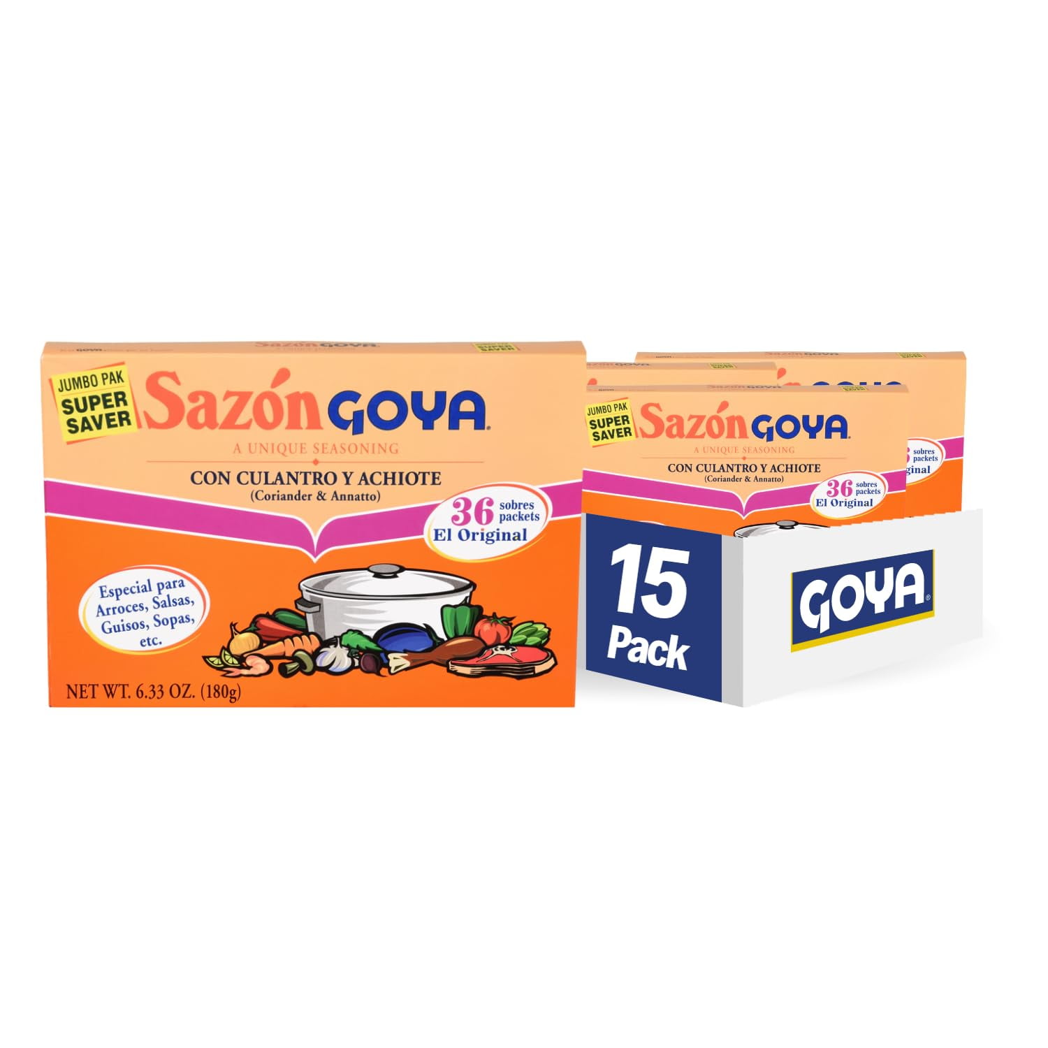 Goya Foods Sazón Seasoning With Coriander & Annatto, No Salt Added, 6.33 Ounce (Pack Of 15 ...