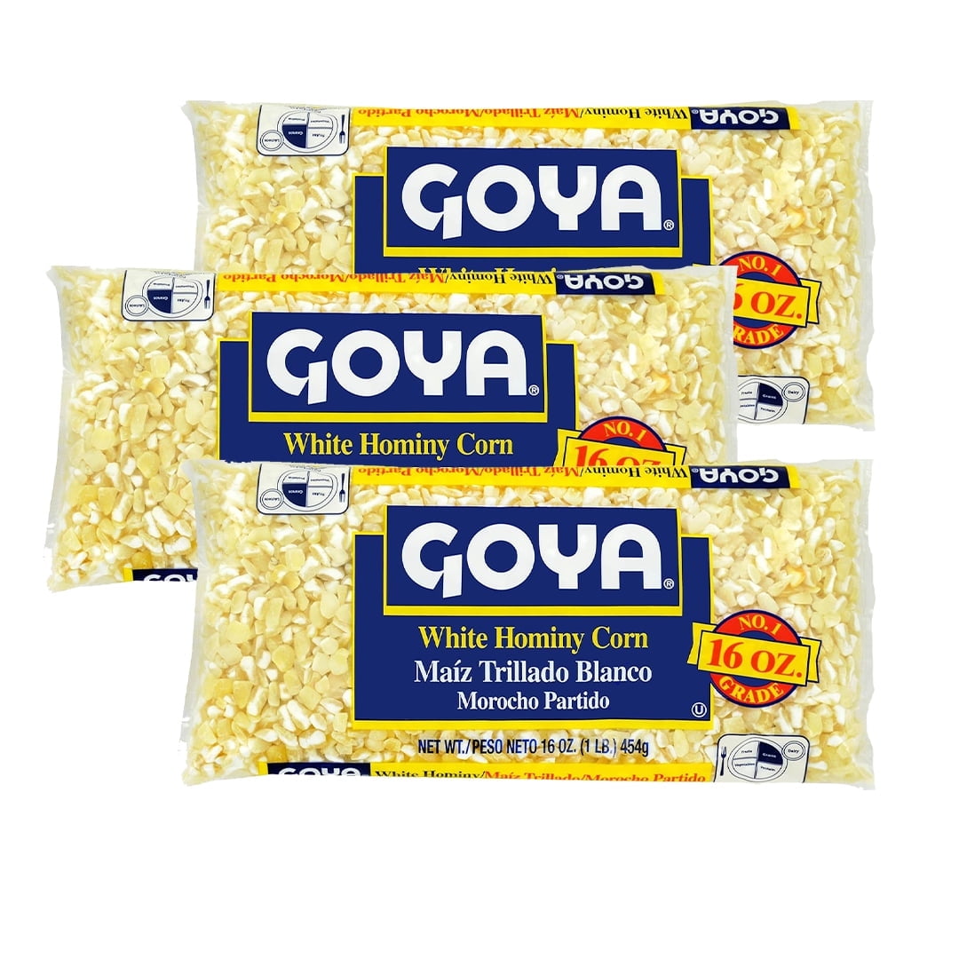 GOYA White Hominy Corn, 16 oz Pack of 3, Ideal for Pozole, Soups, Stews ...