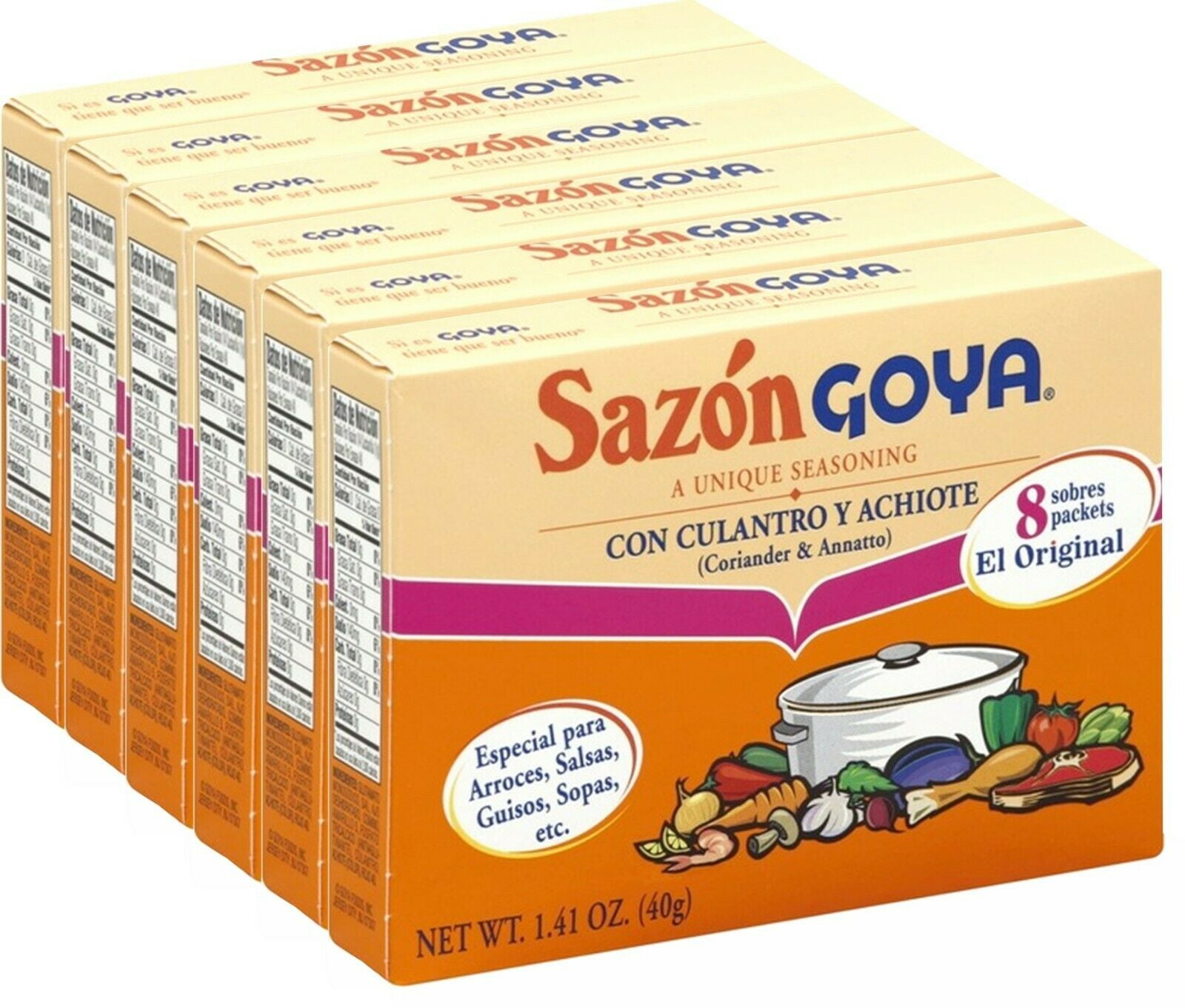 Goya Sazon Seasoning Coriander & Annatto, 8 Packets (Pack of 6 ...