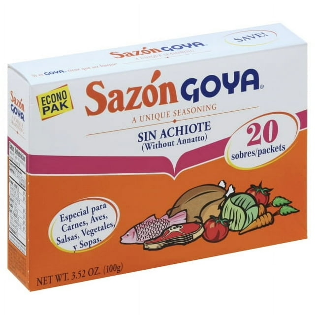 Goya Sazon Spice, Sin Achiote (Without Annatto), 3.52 oz, 20 Packets ...