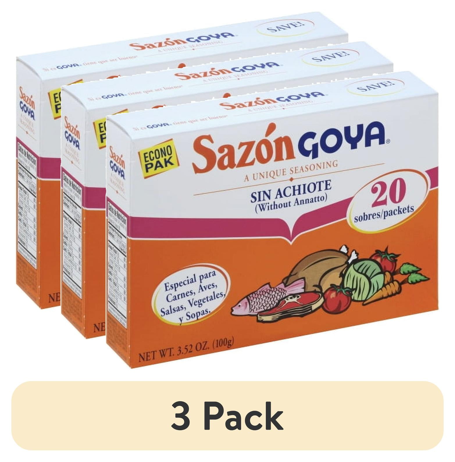 (3 pack) Goya Sazon Sin Achiote (Without Annatto) 3.52 oz, 20 packets ...