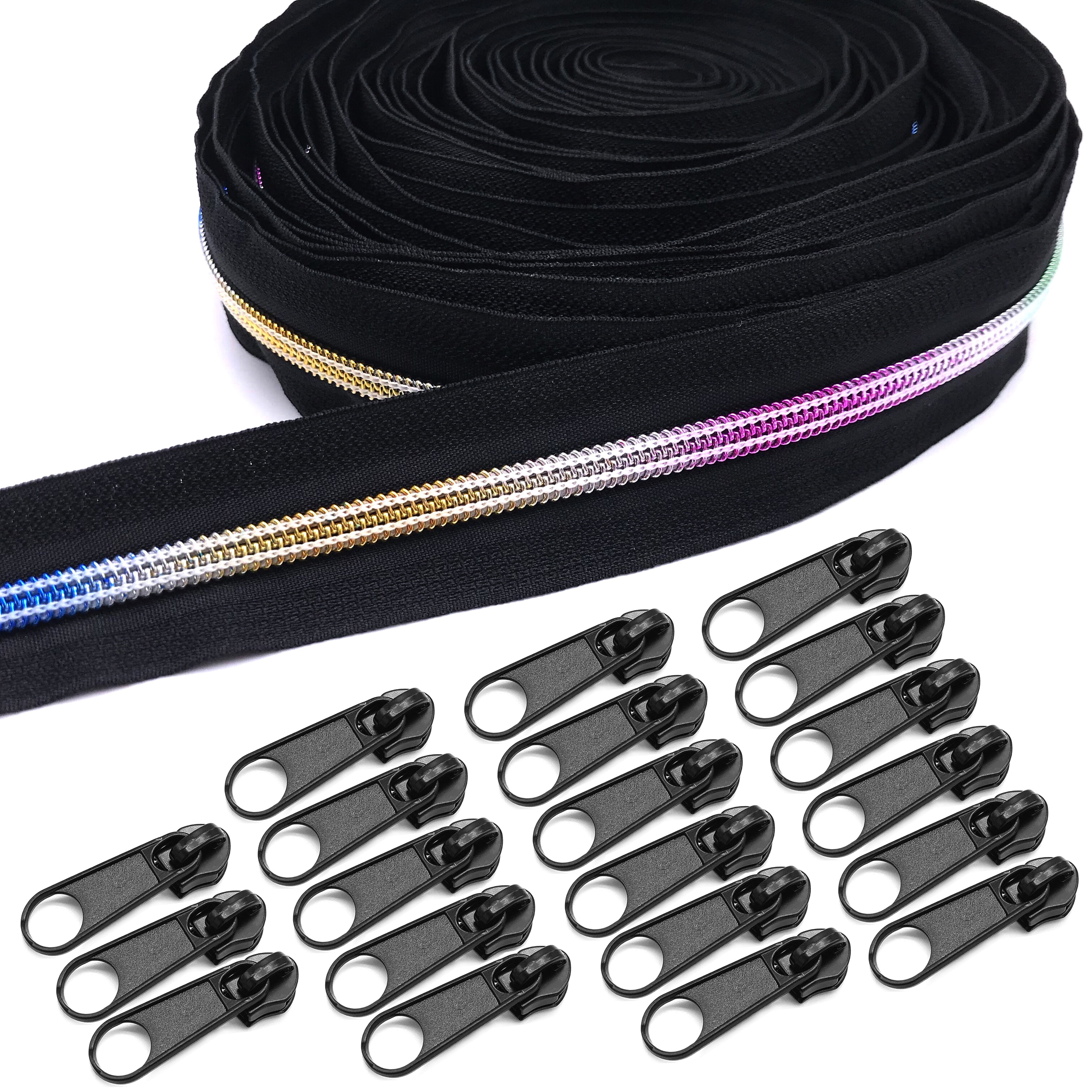 Goyunwell #5 Rainbow Zipper Tape, 10yds with 20pcs Black Zipper Pulls ...
