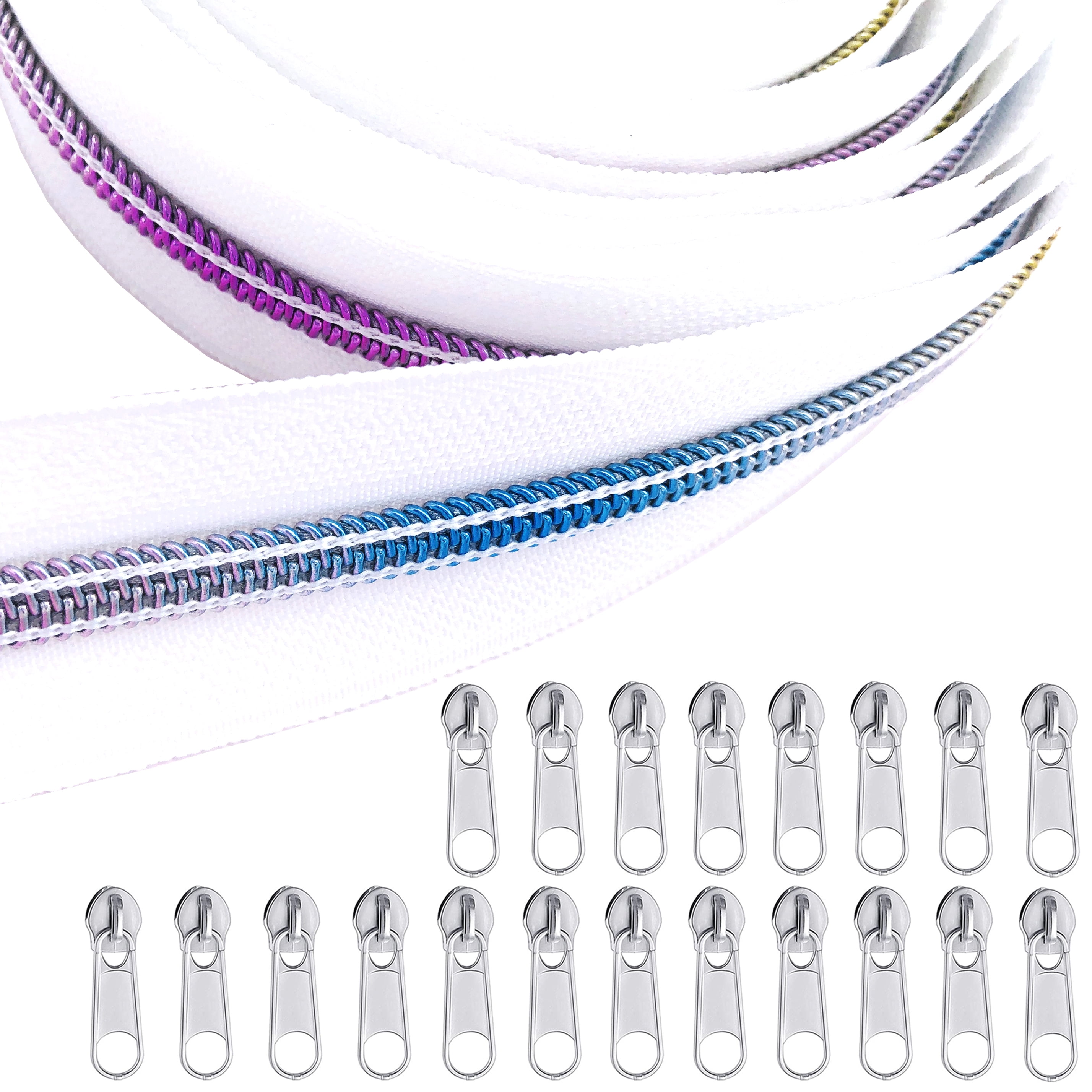 Goyunwell #5 White Rainbow Zipper Tape, 10 Yard Roll with 20 Silver ...