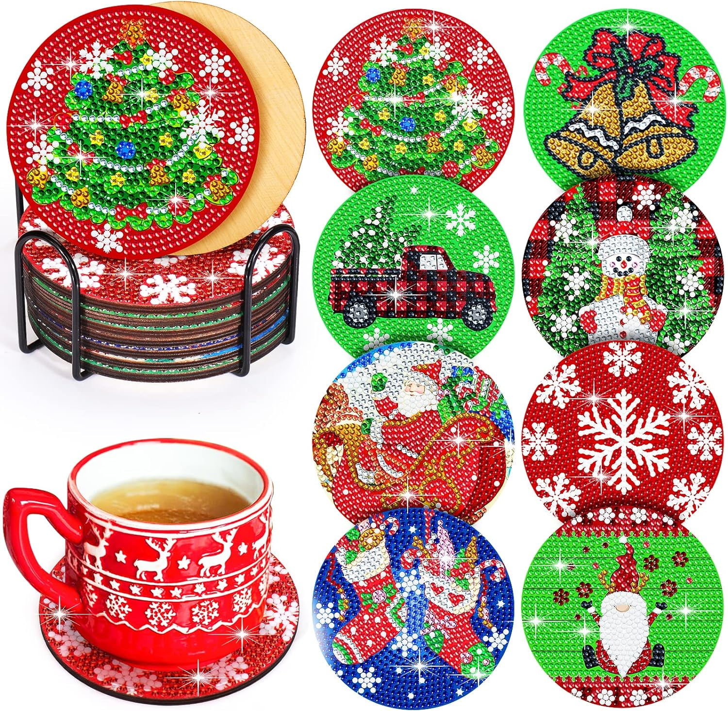 Goyunwell 8 Pcs Diamond Painting Coasters, 8Pcs 5D Christmas Diamond ...