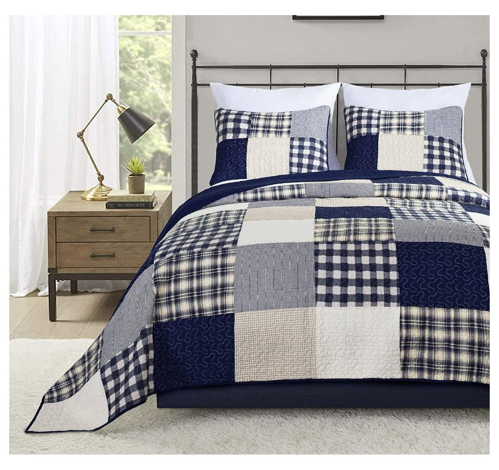 GpLuMy 3-Piece Plaid Buffalo Check Patchwork Quilt Set - Soft ...
