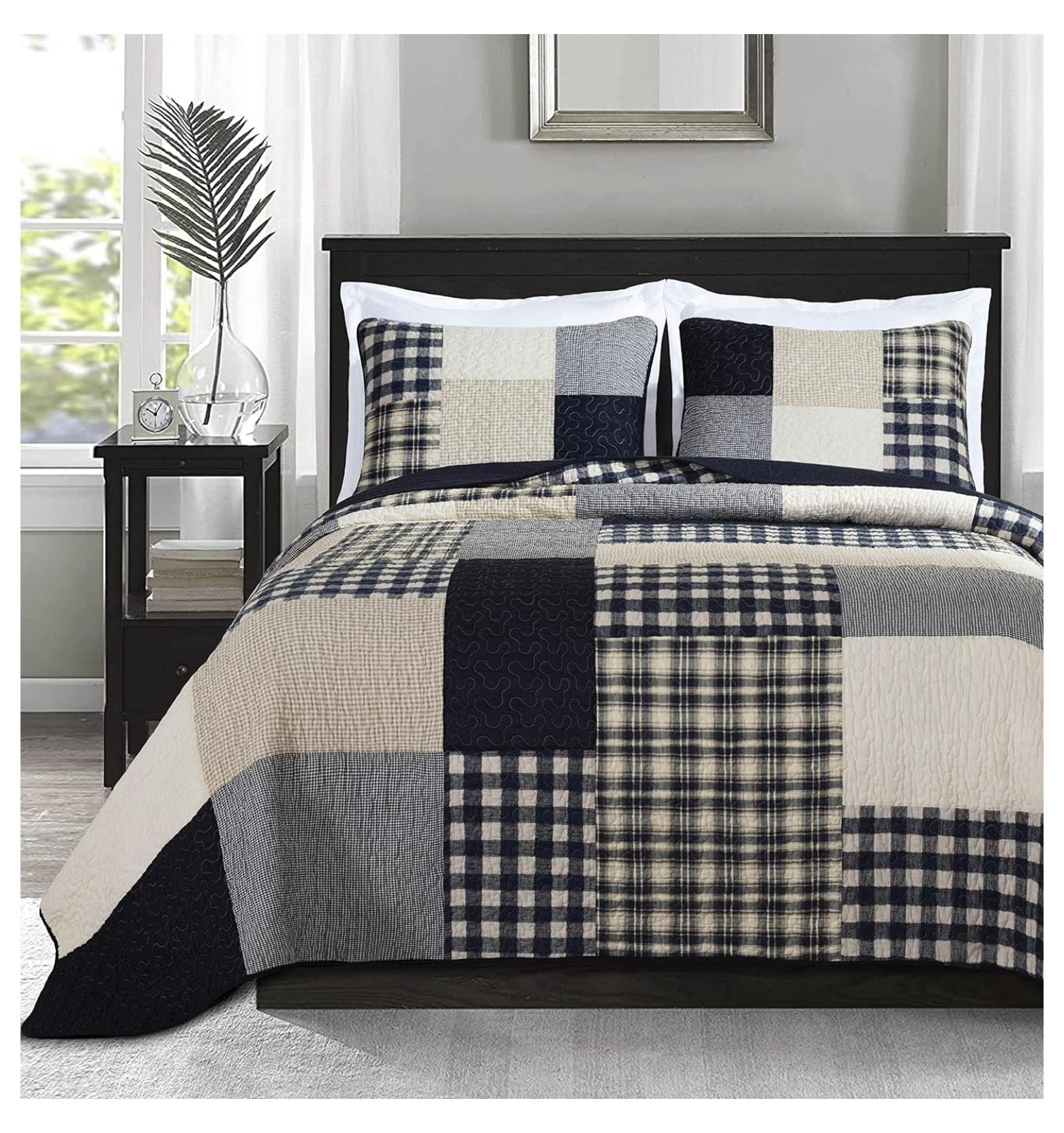 GpLuMy Archer 3-Piece Plaid Buffalo Check Patchwork Quilt Set - Soft Lightweight 100% Washed ...