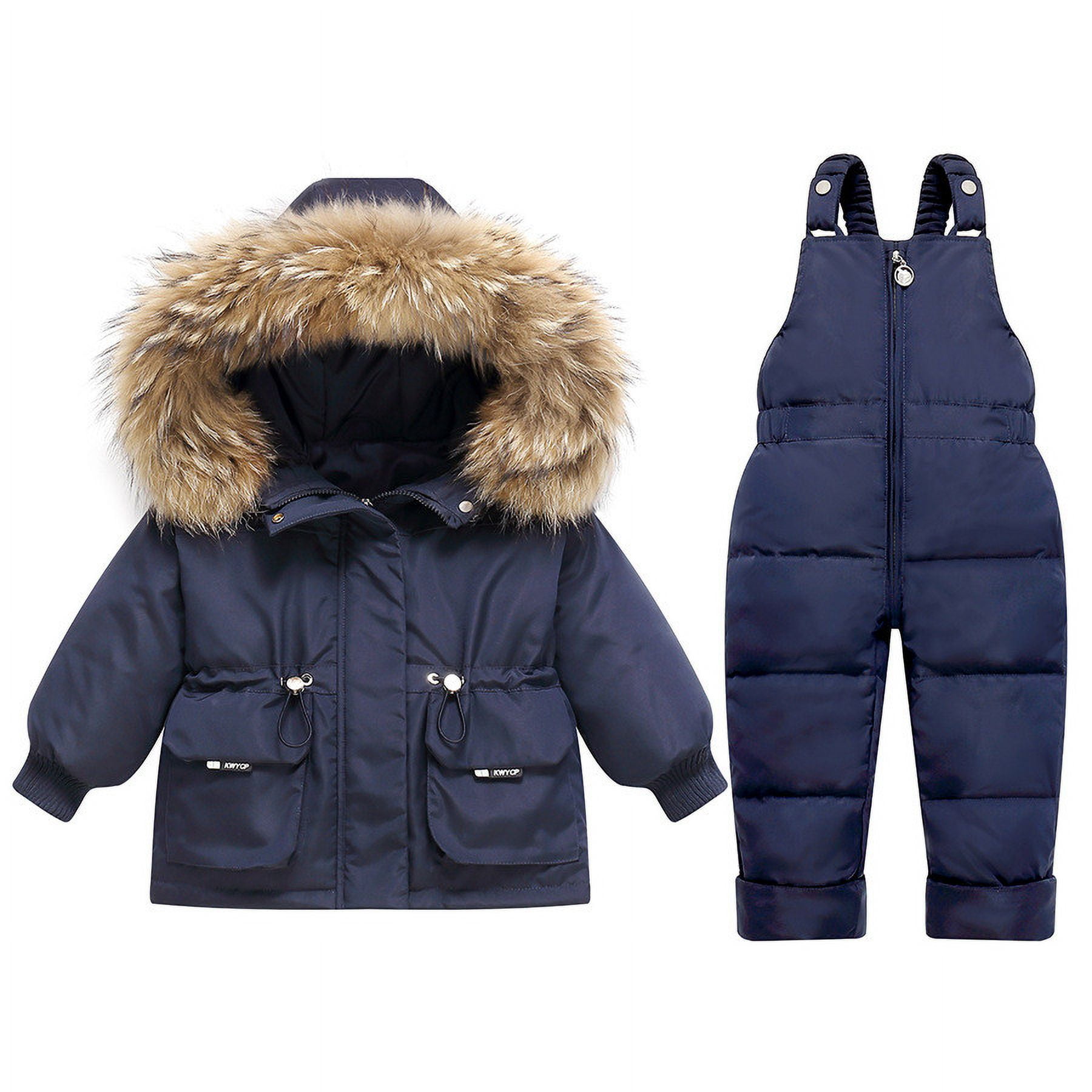 Gpaecead 1-3T Boys And Girls Baby Winter Snowsuit Coat Thick Detachable Overalls Two-Piece Down ...