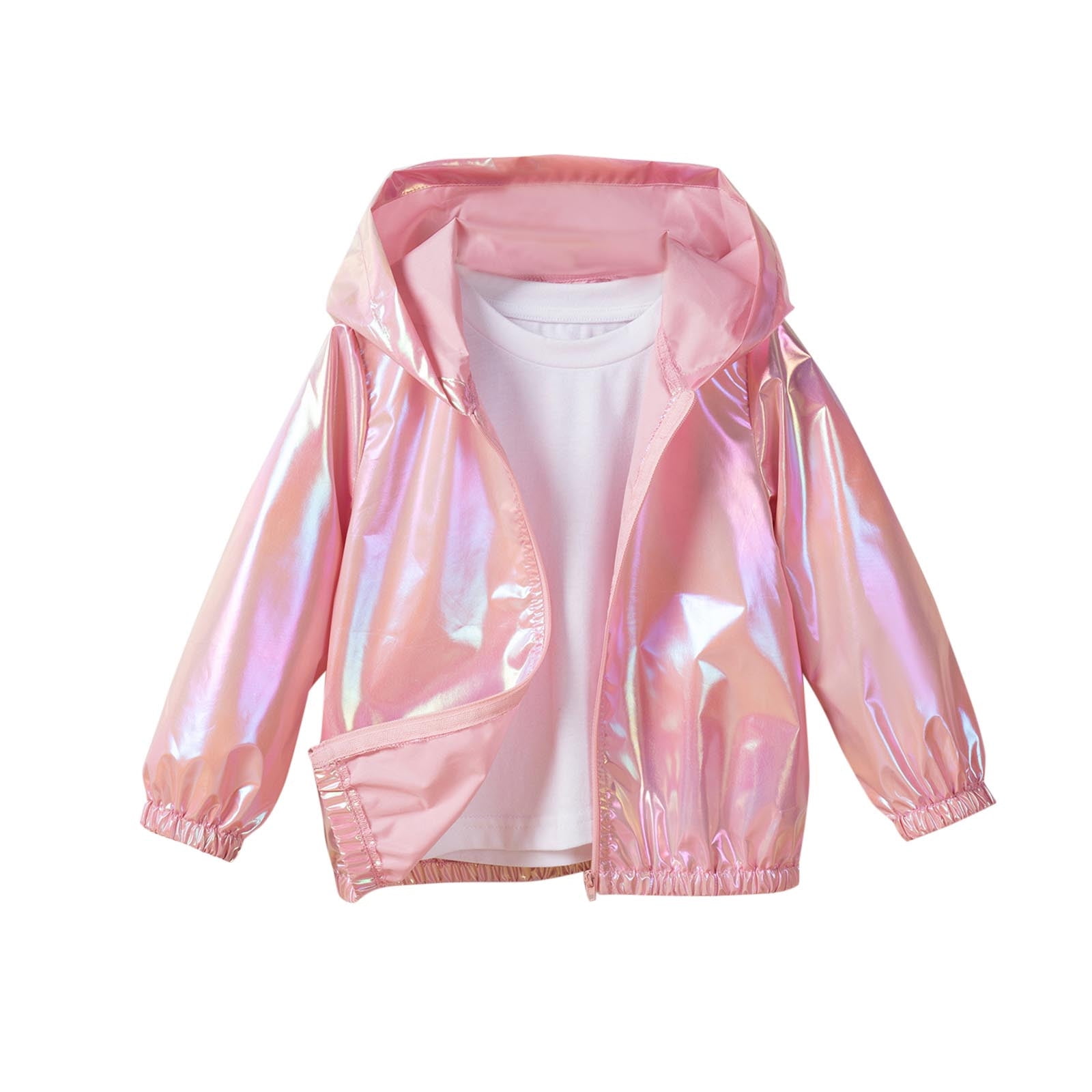 Gpaecead 1-8Y Girls Metallic Jacket Lightweight Zip Up Holographic ...