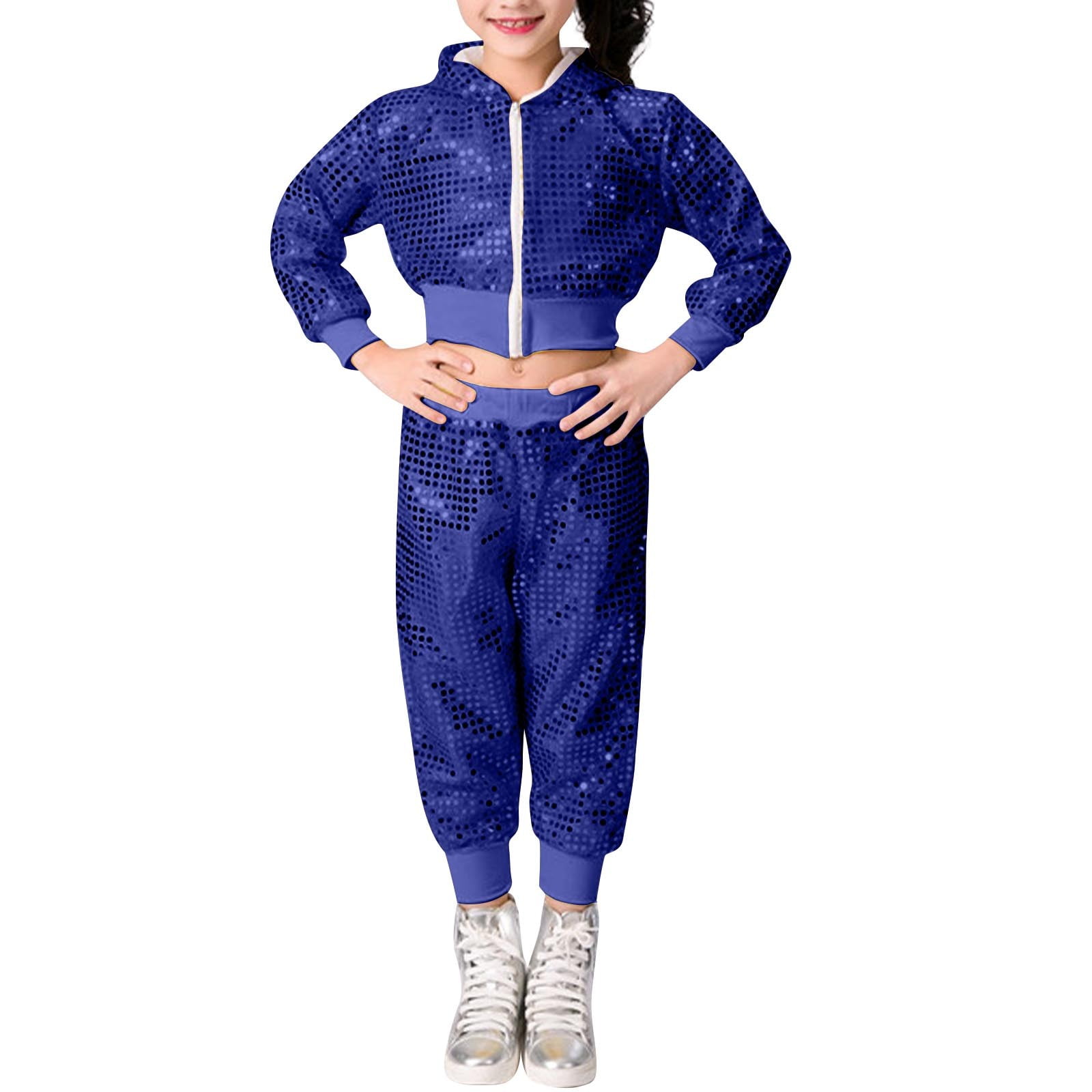 Gpaecead 2025 2Pcs Girls Dance Outfits Cropped Sequin Jacket Pants Set ...