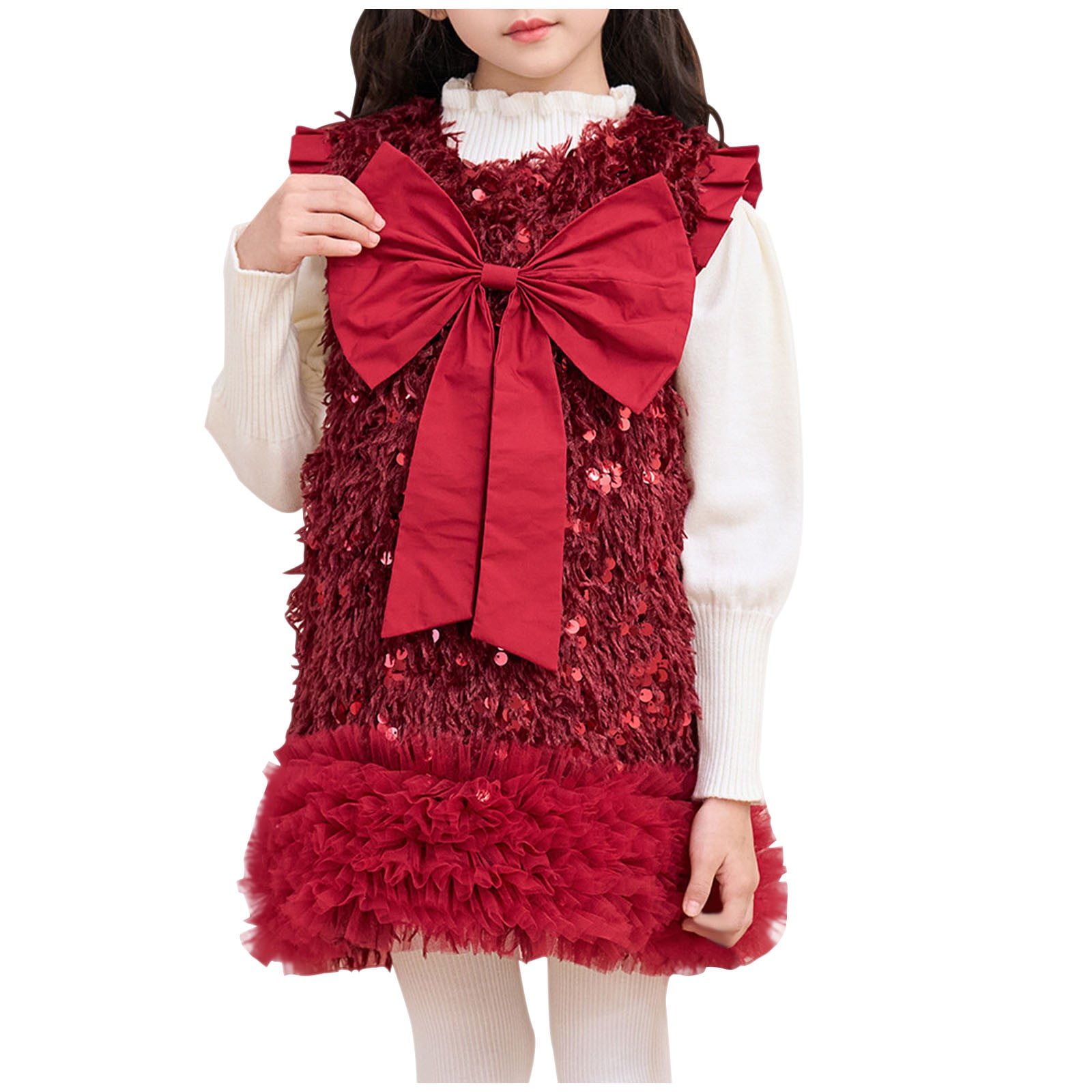 Gpaecead Christmas Sequin Sequin Dress For Kid Girls Bow Sleeveless Sparkly Gown Party Dresses ...