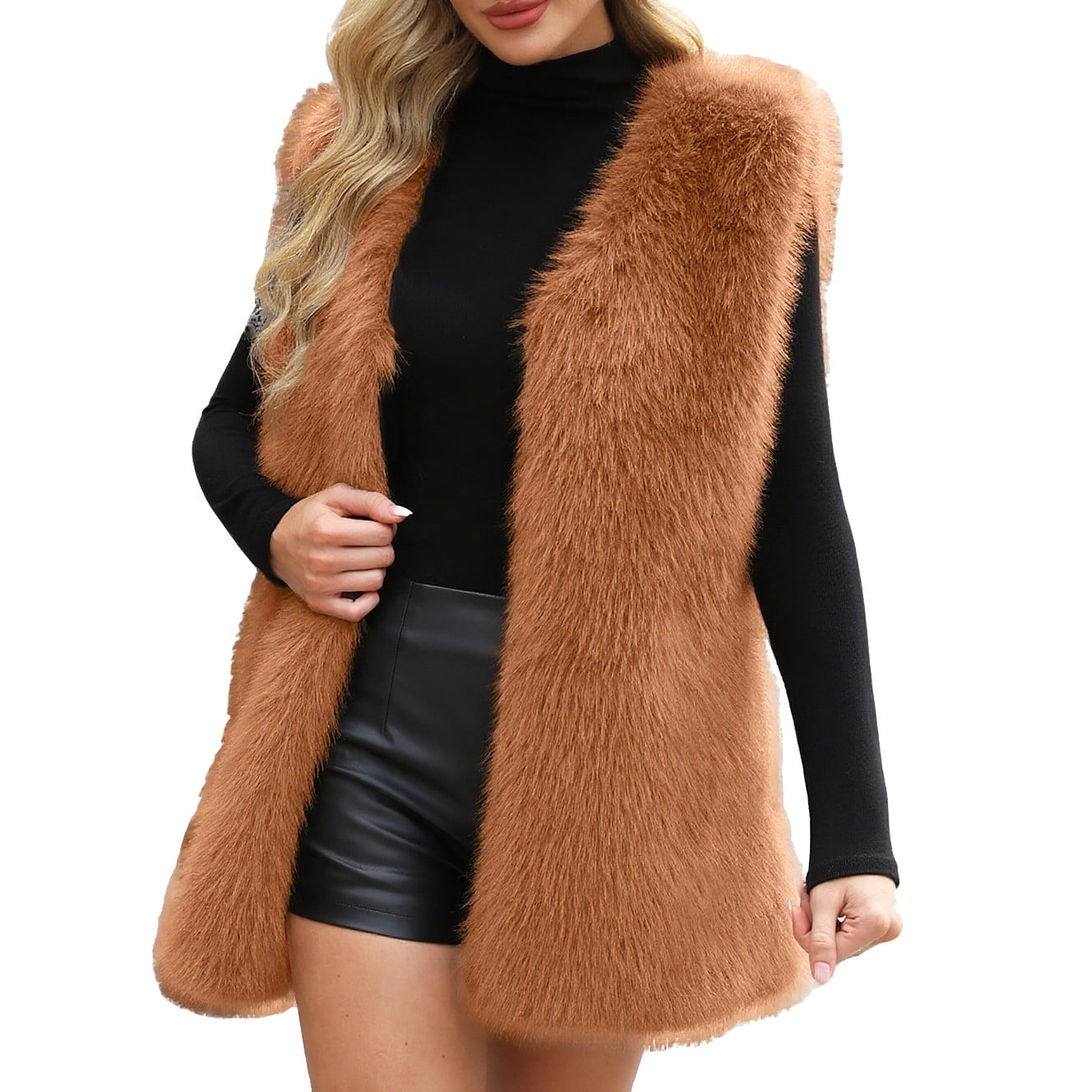 Gpaecead Faux Fur Vest For Women Trendy Fall Sleeveless Long Fuzzy ...