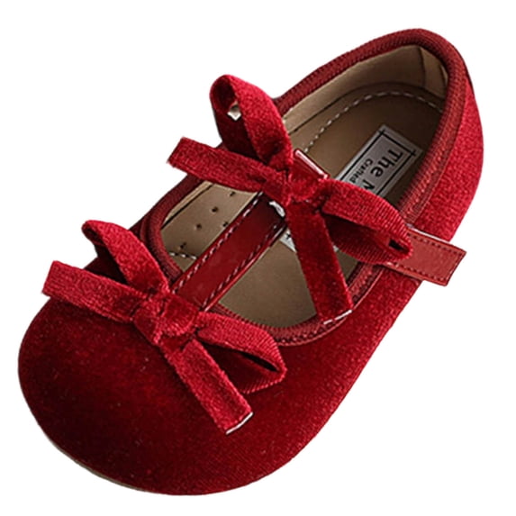 Gpaecead Girls Bow Mary Jane Shoes Soft Sole Hook And Loop Velvet ...