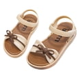 Gpaecead Girls Cute Bow Sandals Solid Color Soft Sole Durable Hook And ...