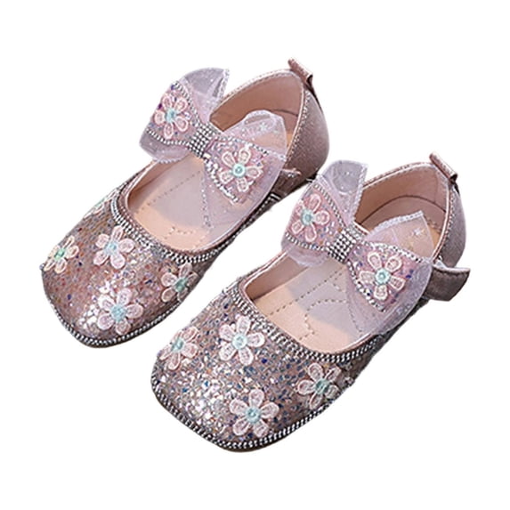 Gpaecead Girls Flower Bow Sequins Mary Janes Patent Leather Adjustable ...