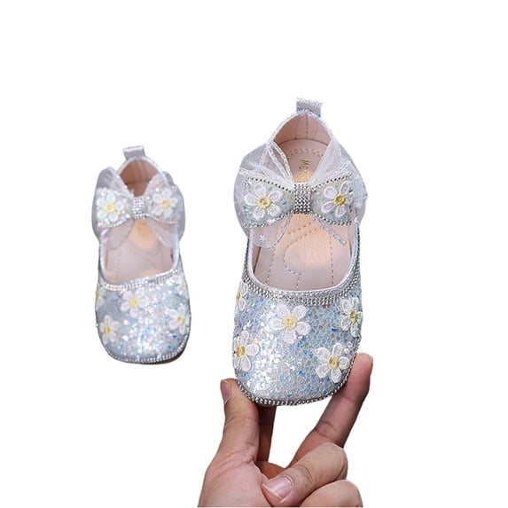 Gpaecead Girls Flower Bow Sequins Mary Janes Patent Leather Adjustable ...