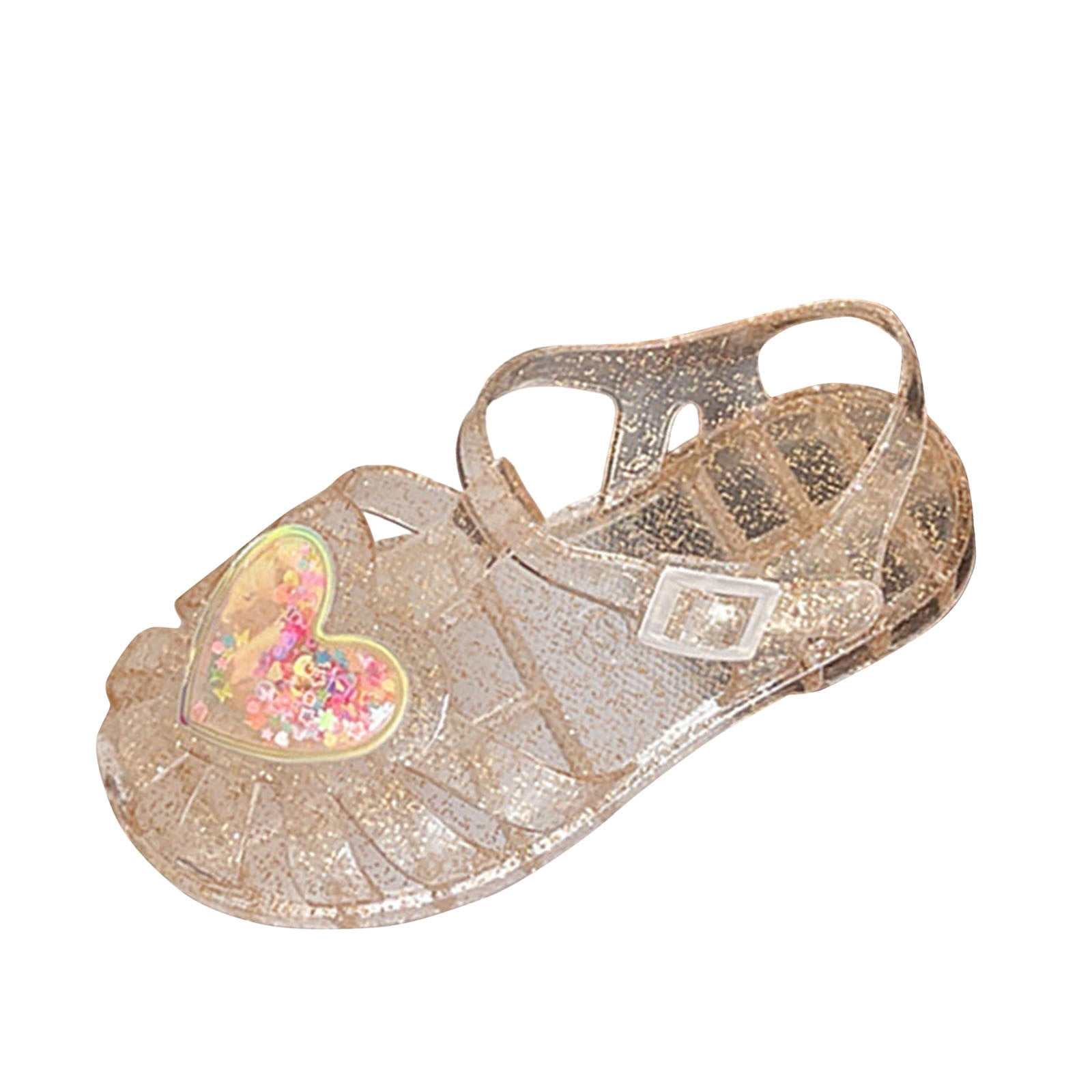 Gpaecead Girls Heart Glitter Crystal Jelly Sandals Thick Sole ...