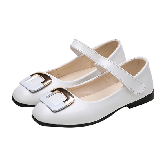 Gpaecead Girls Metal Buckle Mary Jane Flats Solid Color Patent Leather ...