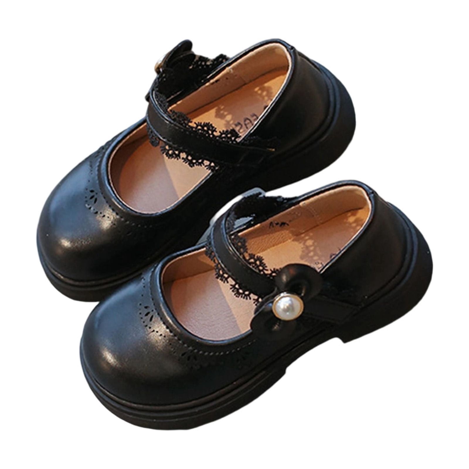 Gpaecead Girls Pearl Bow Mary Jane Shoes Faux Leather Princess Flats ...