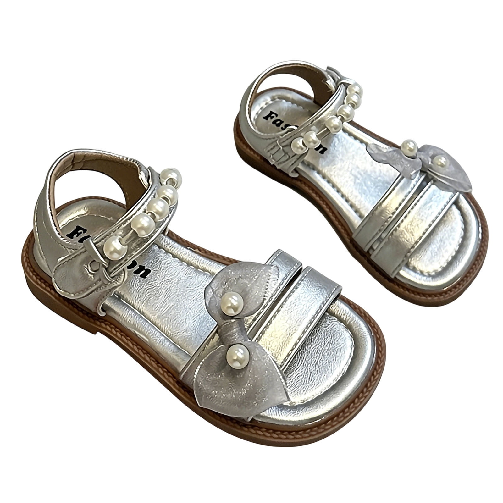 Gpaecead Girls Pearl Bow Princess Flat Sandals Open Toe Soft Eva Sole ...