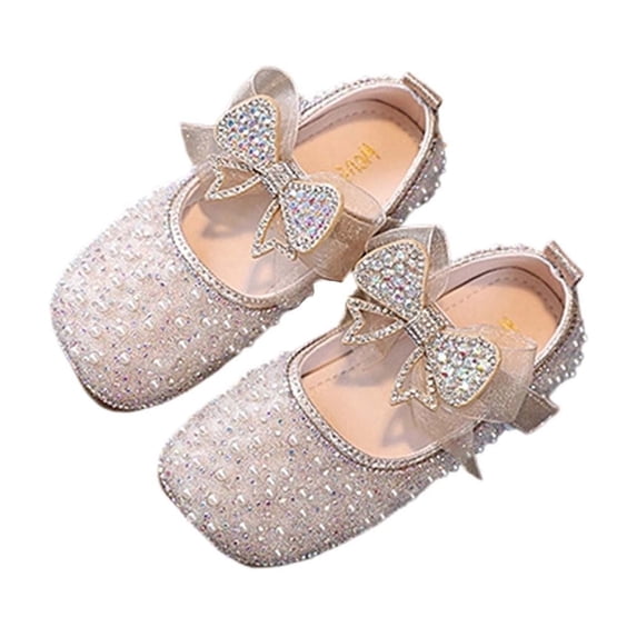 Gpaecead Girls Rhinestone Pearl Bow Mary Jane Flats Elastic Ankle Strap ...