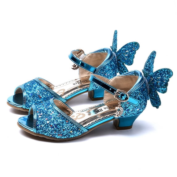 Gpaecead Girls Sequin Bow Crystal High Heel Sandals Open Toe Faux ...