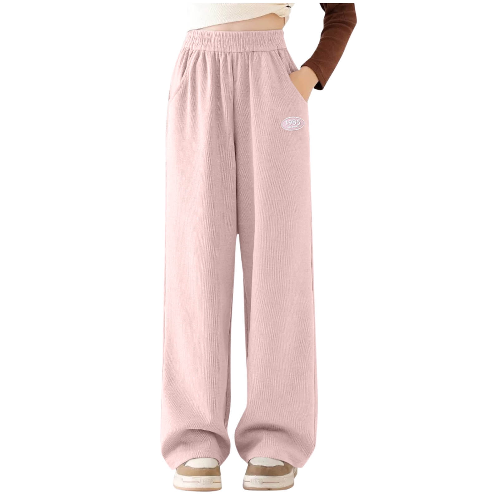 Gpaecead Girls Wide Leg Sweatpants Solid Color Pockets Teen Girls Baggy ...