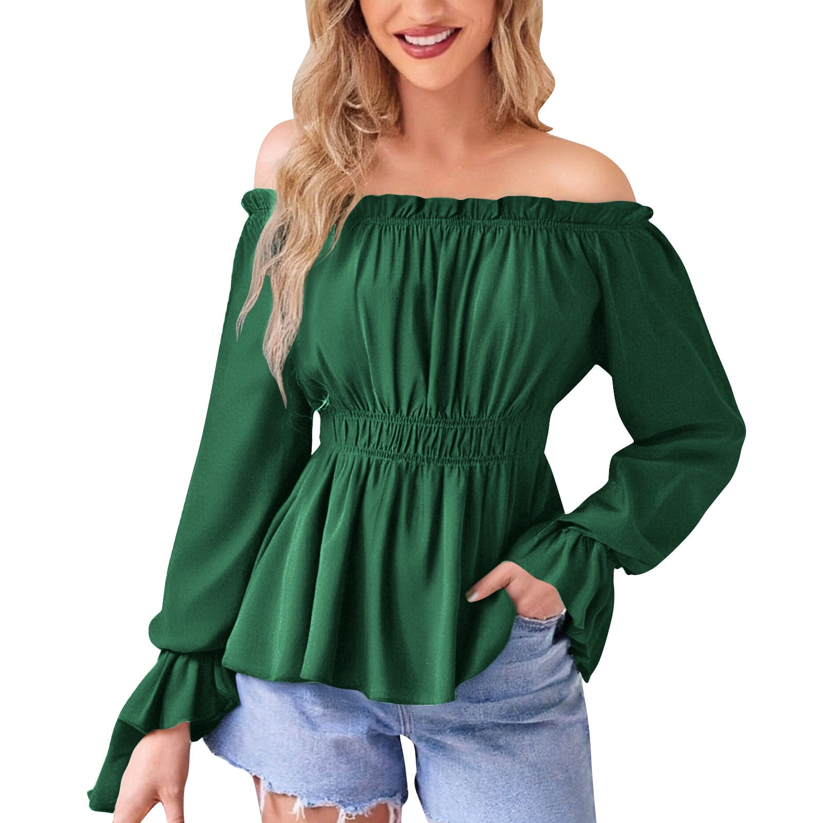 Gpaecead Renaissance Shirt Women Peasant Blouse Off Shoulder Tops ...