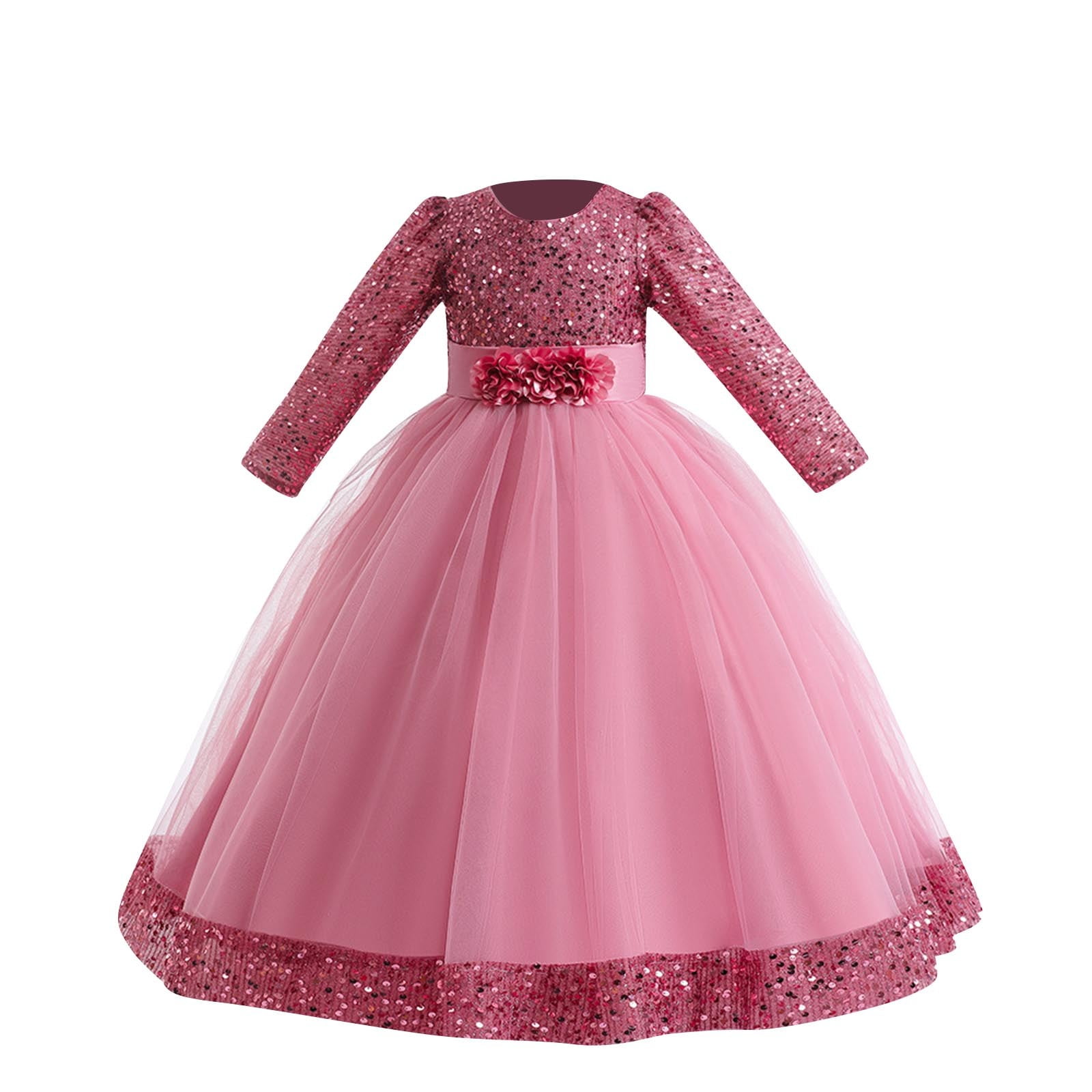 Gpaecead Trendy Girls' Christmas Solid Color Sequin Mesh Dress Long ...