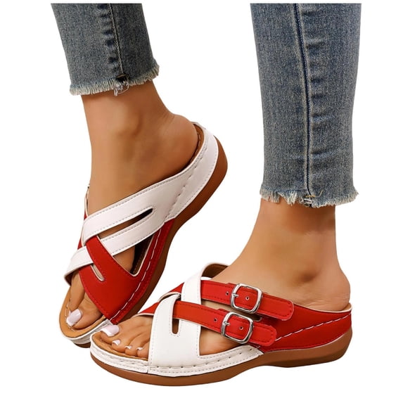Gpaecead Women Cross Strap Wedge Slide Sandals Double Adjustable Metal ...