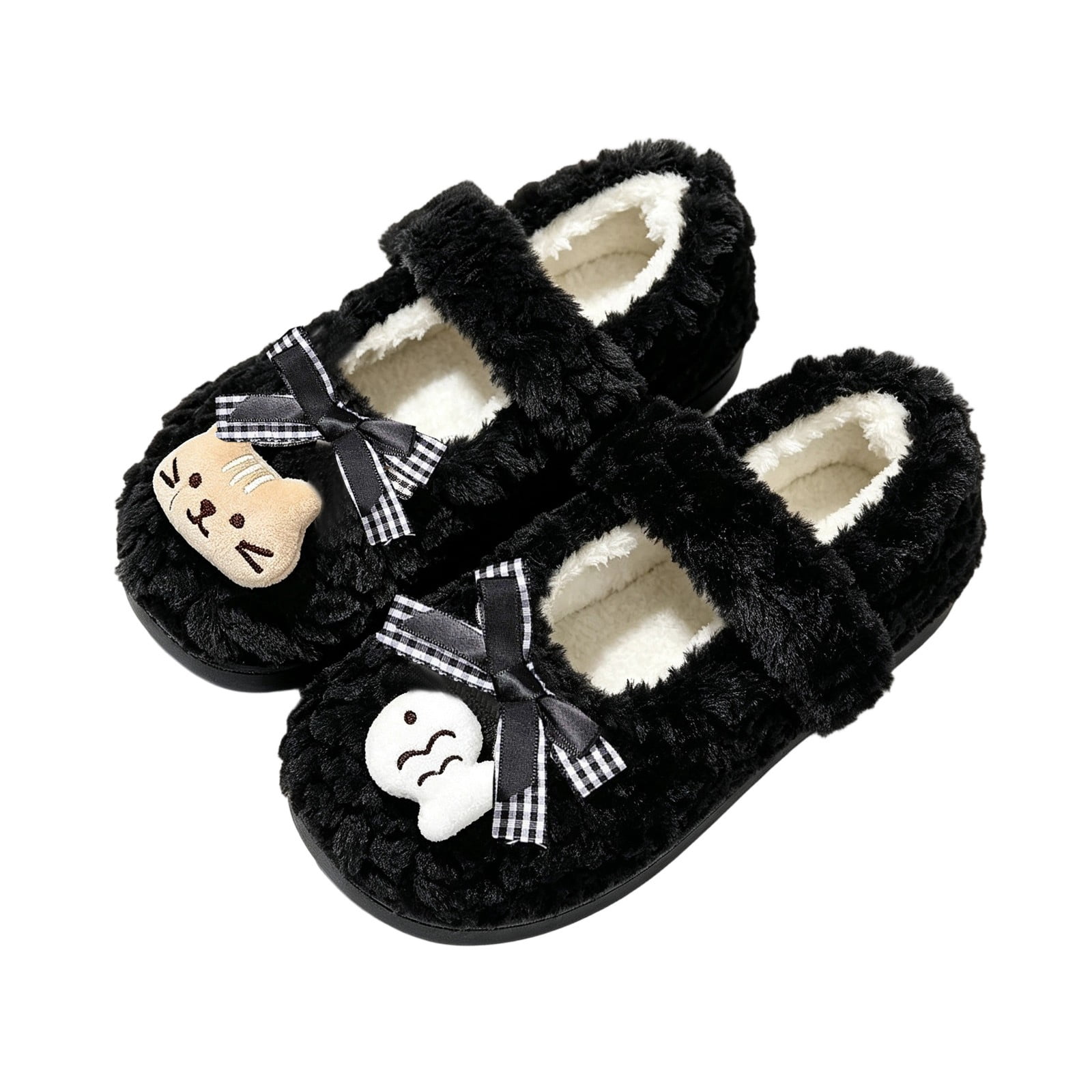 Gpaecead Women's 3D Applique Cute Cat Plush Slippers Fuzzy Adjusting ...