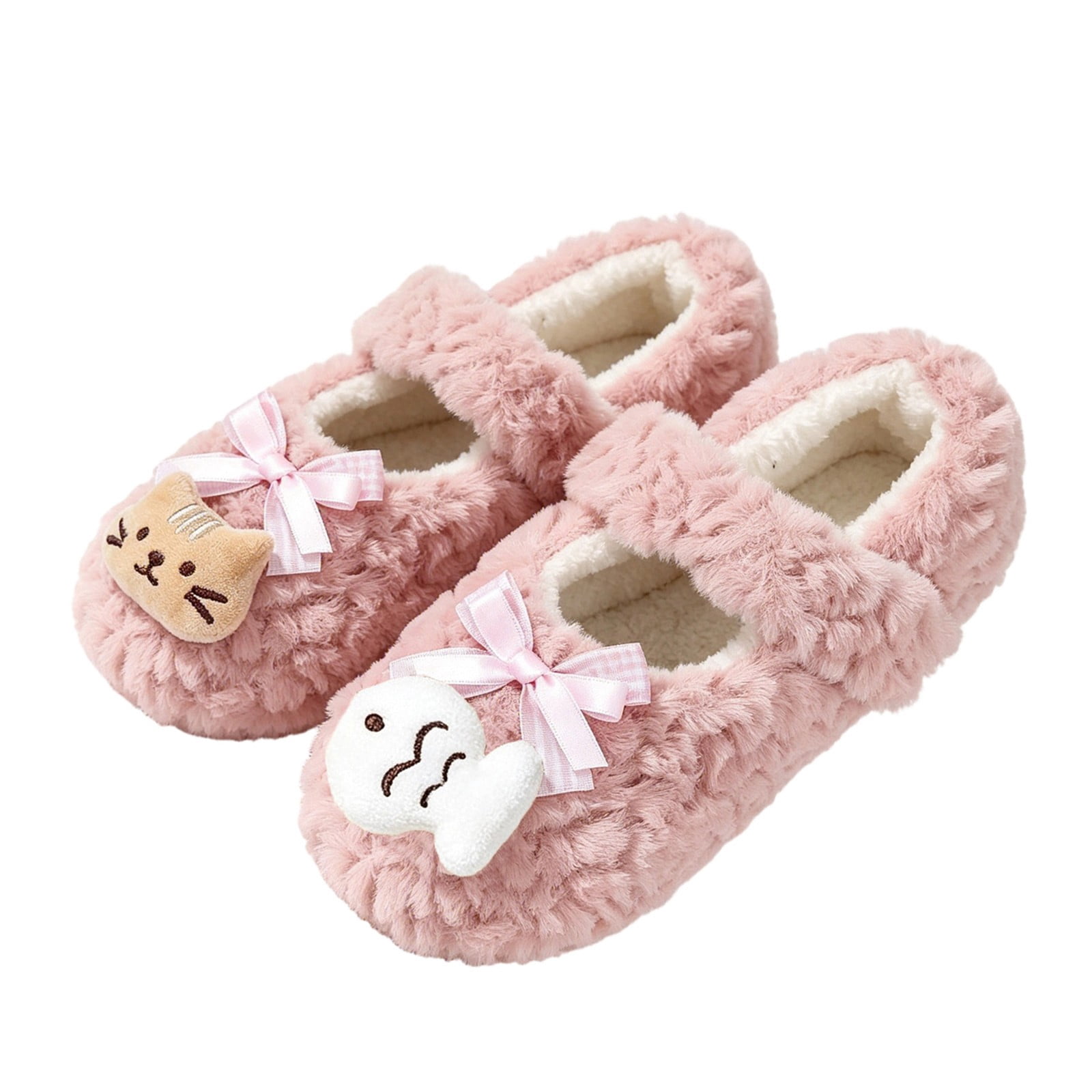 Gpaecead Women's 3D Applique Cute Cat Plush Slippers Fuzzy Adjusting ...