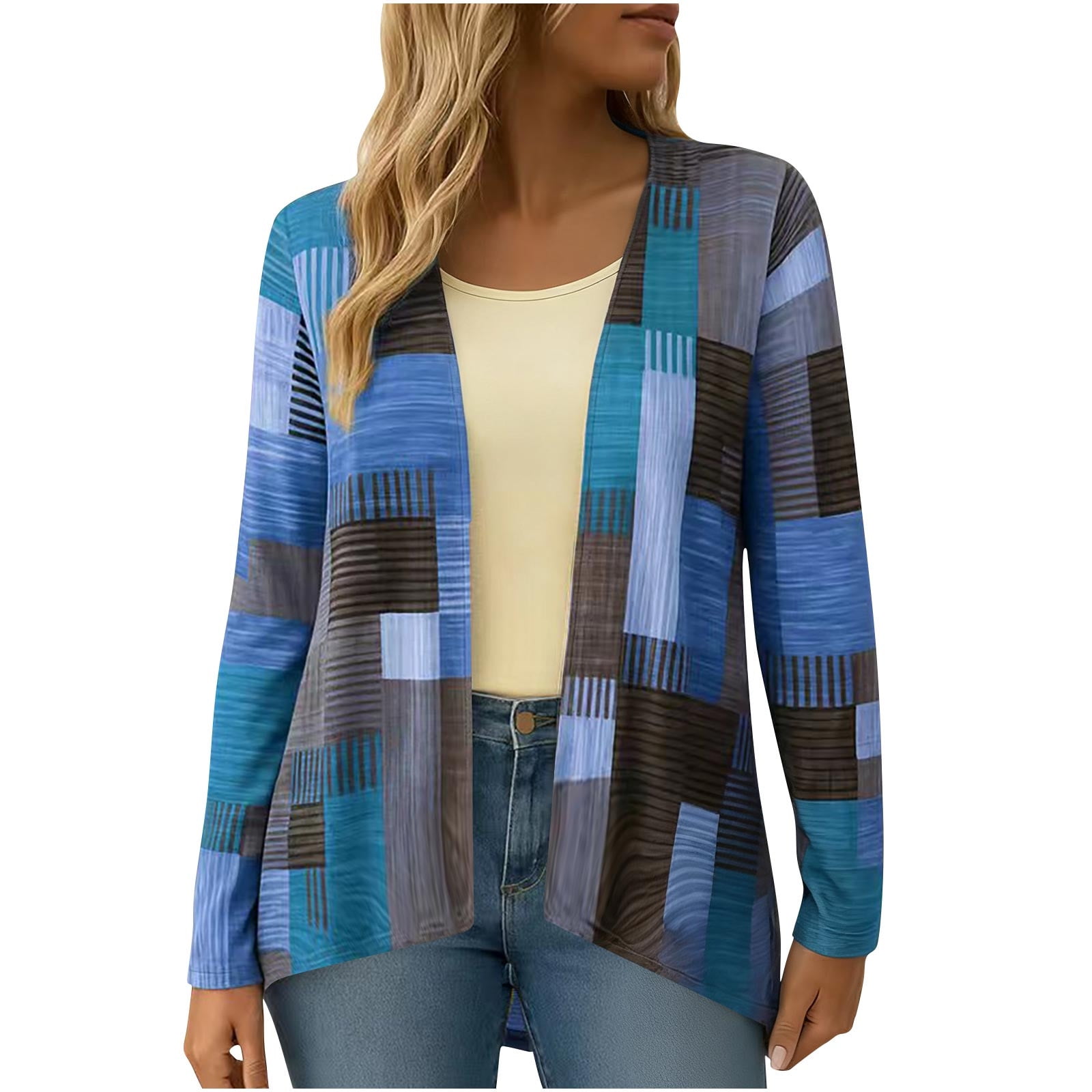 Gpaecead Women's Digital Print Cardigan - Round Neck Long Sleeve Open ...