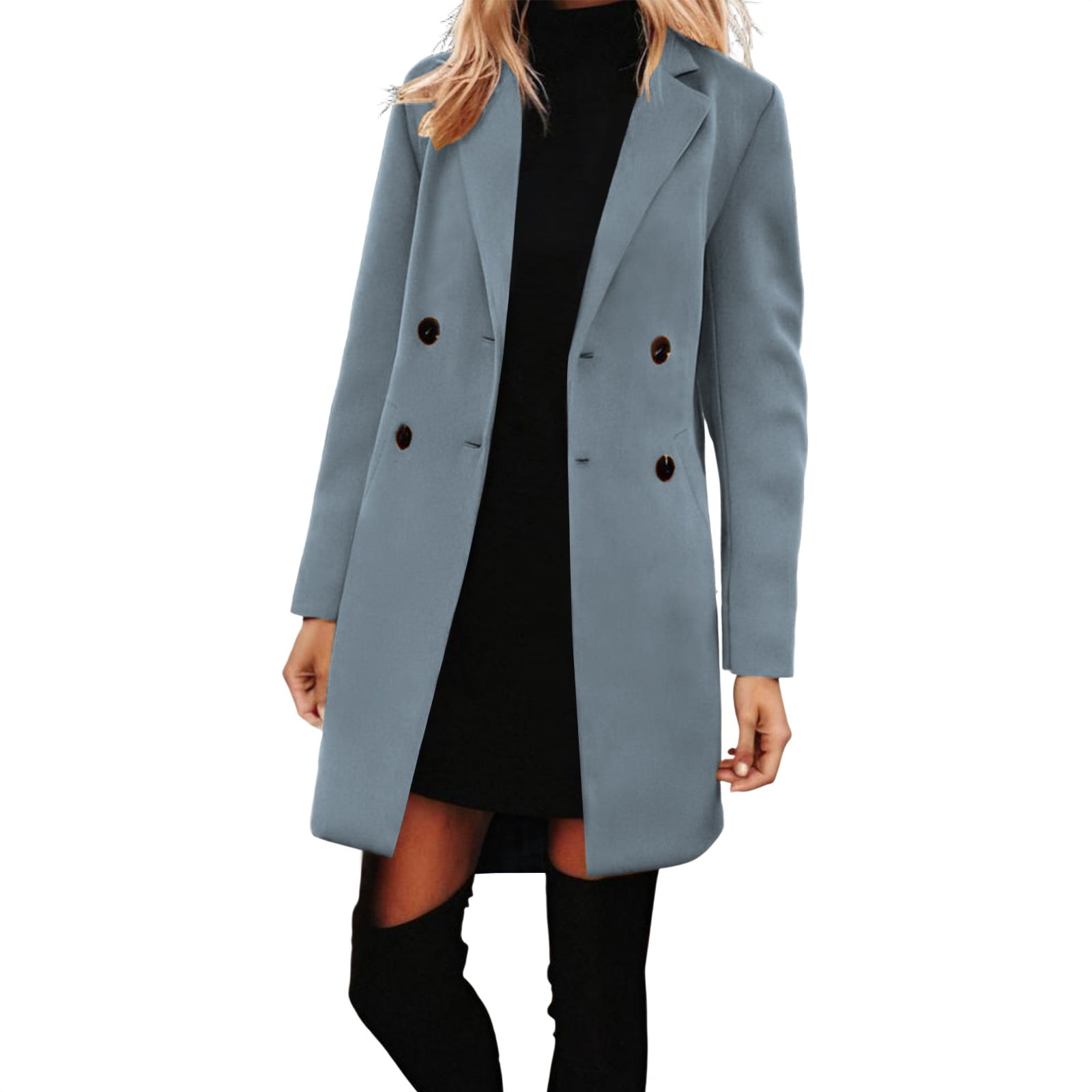 Gpaecead Women's Heavy Wool Blend Pea Coat Stand Collar Overcoat ...