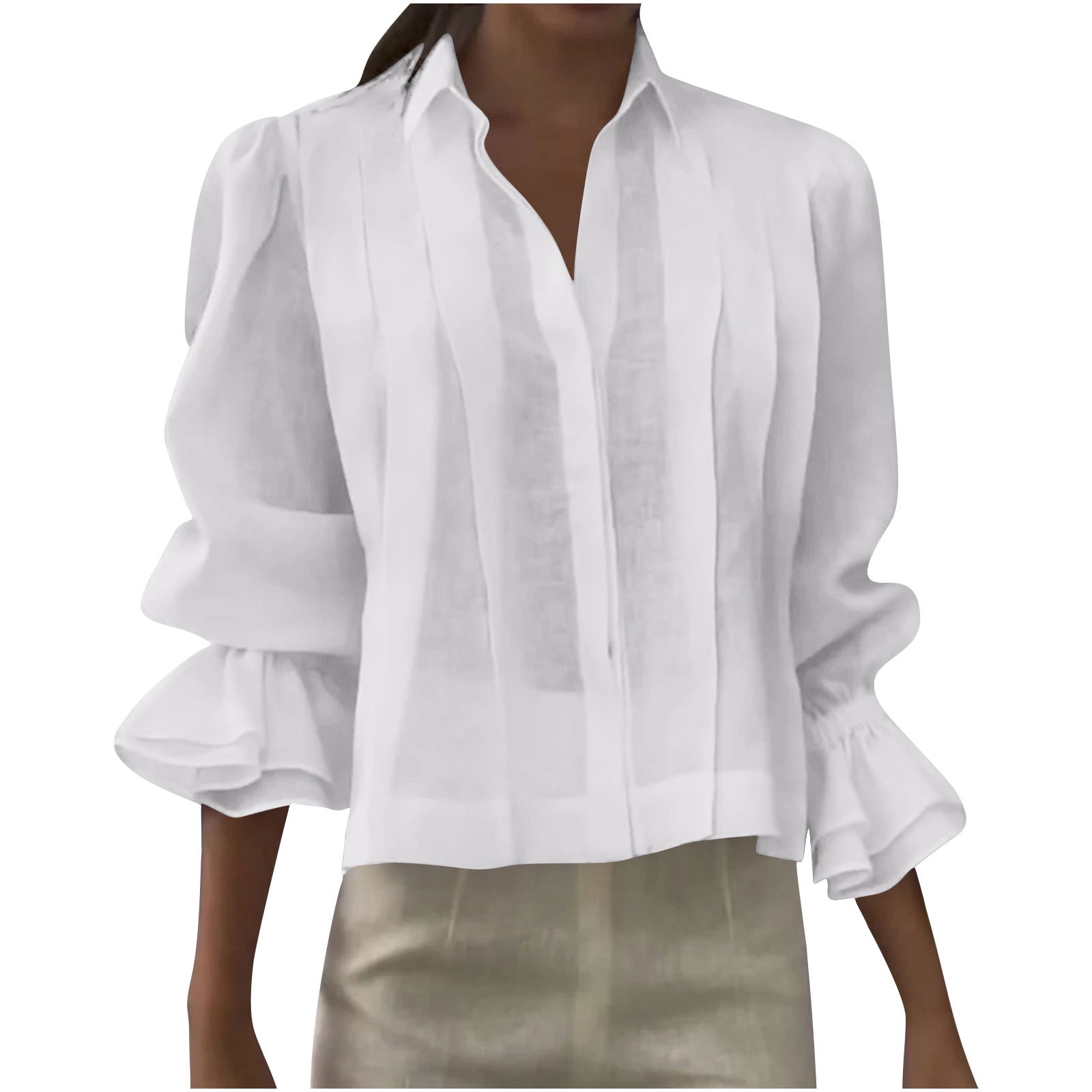 Gpaecead Women's Pleated Hidden Button Shirt - Oversized Casual Long ...