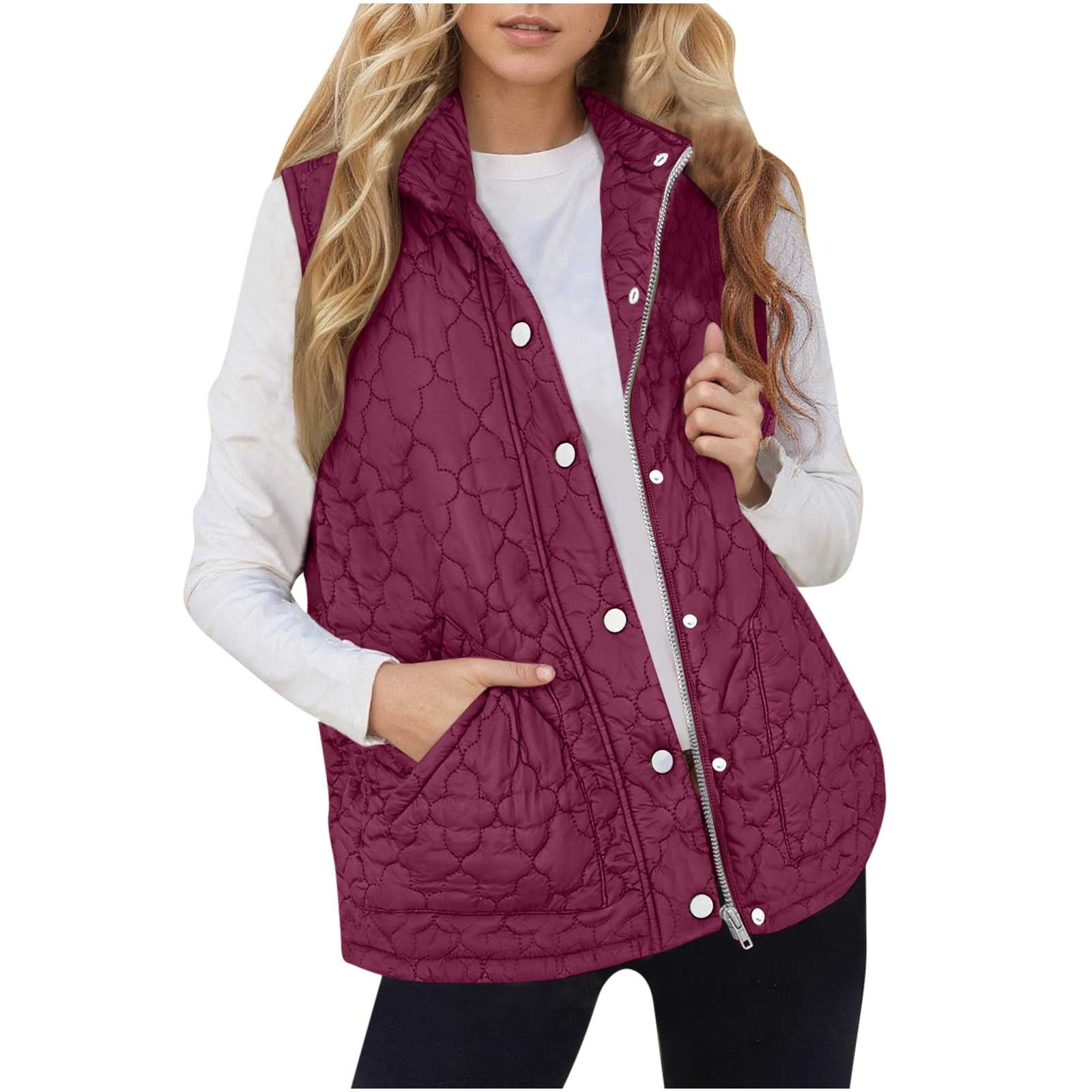 Gpaecead Women's Sleeveless Quilted Drawstring Vest - Solid Color ...