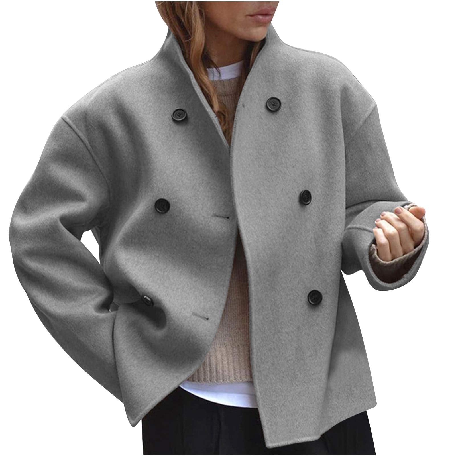 Gpaecead Women's Solid Brown Tweed Overcoat - Vintage Fall Winter Retro ...