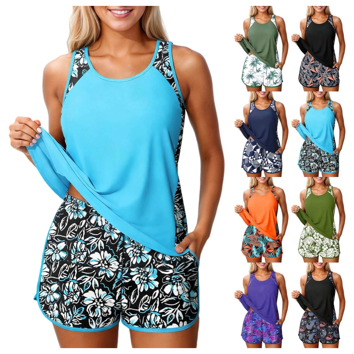 Gpoecd Swimsuits for Women Blouson Tankini Two Piece Bathing Suit with ...