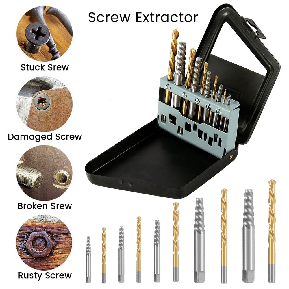 Gpoty 10PCS Set Screw Extractor and Left Hand Cobalt Drill Bit Set ...