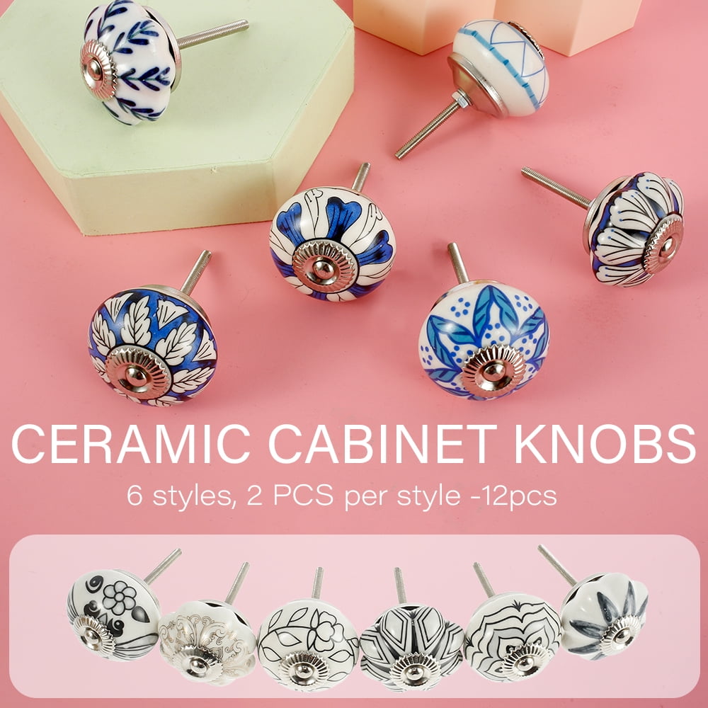 Gpoty 12 Pack Ceramic Knobs Ceramic Door Handles Set,Cupboard Vintage ...