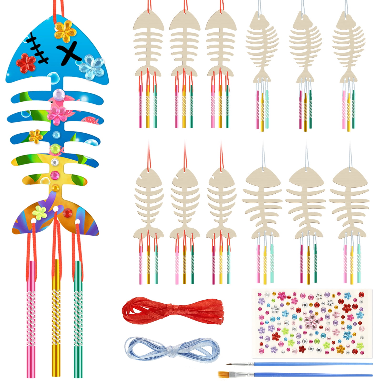 Gpoty 12 Pack Colorful Fish Wind Chime Kit Wind Chime Kit for Kids, DIY ...