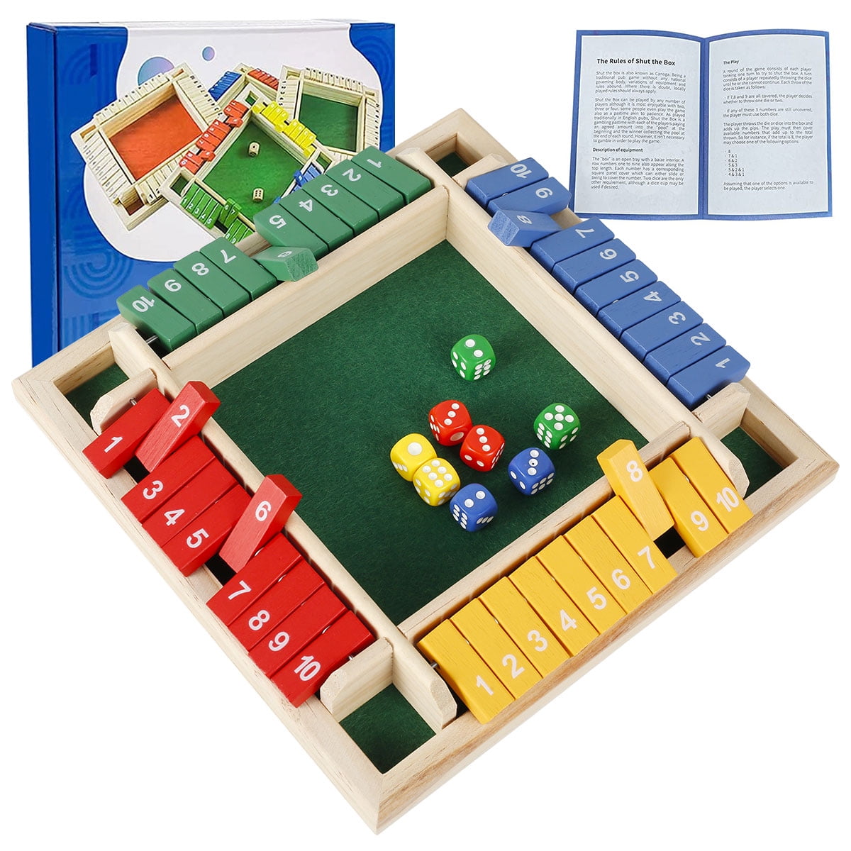 Gpoty 2-4 Players Shut The Box Dice Game,4-Sided Shut the Box Game Set ...