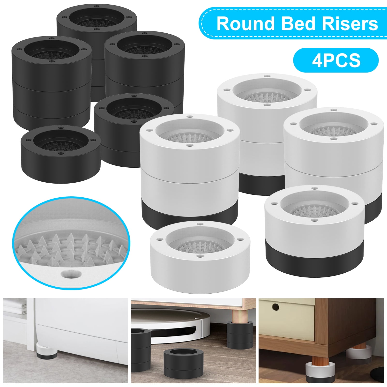 Gpoty 4Pcs Round Bed and Furniture Risers,Elevators Supports 1300lb ...