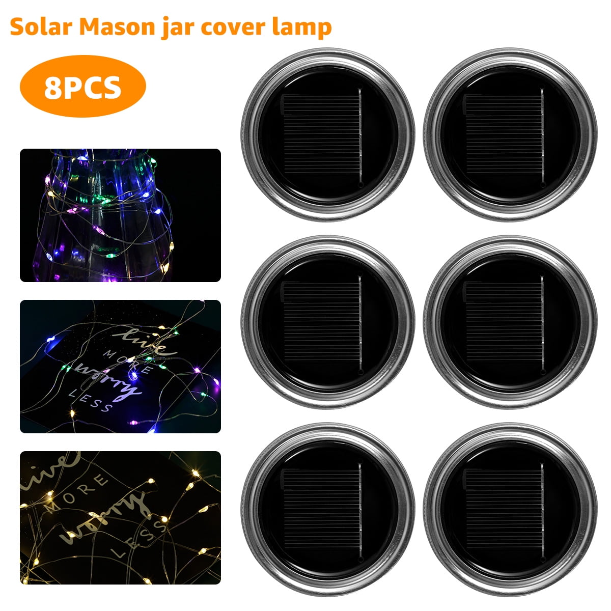 Gpoty 8Pcs Solar Jar String Lights,9.84ft 30LED Solar Mason Jar Lid ...