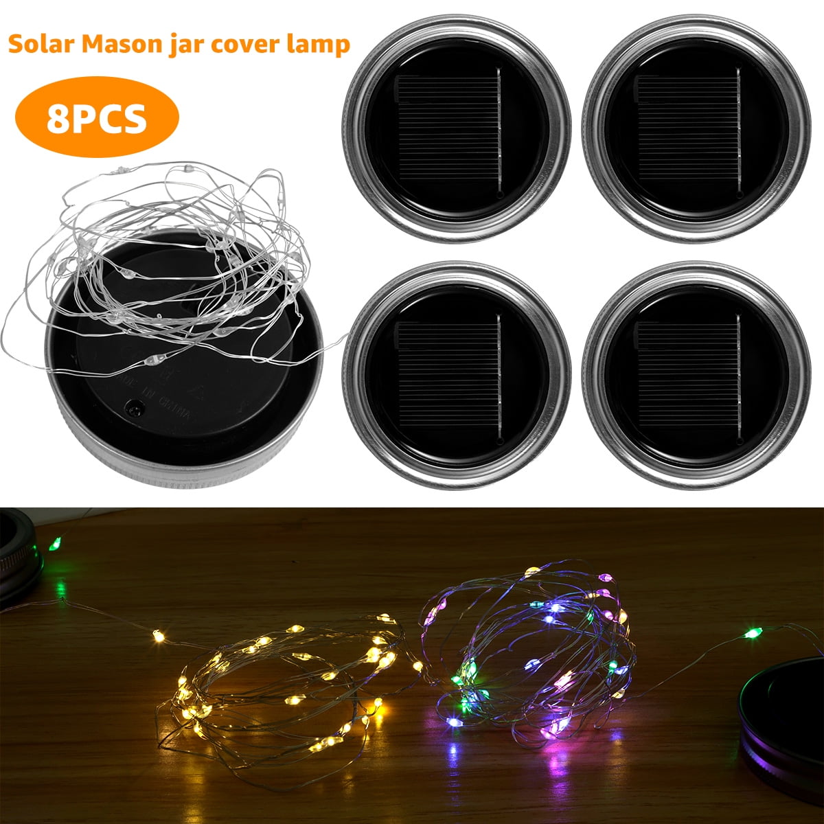 Gpoty 8Pcs Solar Jar String Lights,9.84ft 30LED Solar Mason Jar Lid ...