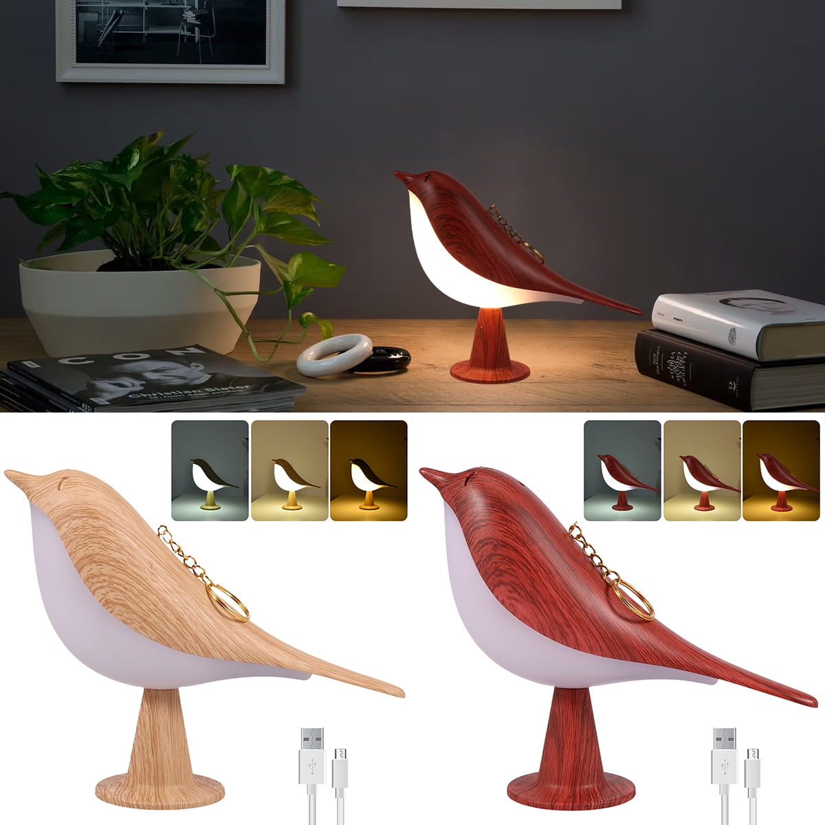 Gpoty Bird Bedside Lamps,Table Lamp for Bedroom,Table Lamp Cordless ...