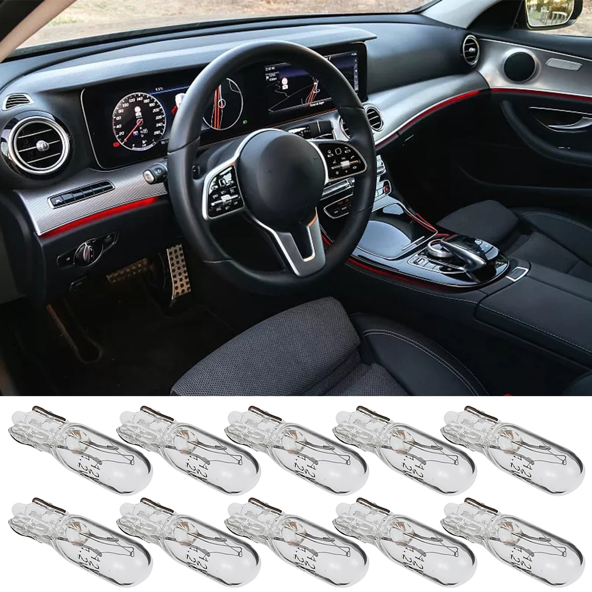 Gpoty Dash Lights 10 PCS T5 12V Auto Halogen LED Bulbs 1.2W Instrument Cluster LED Bulbs for ...