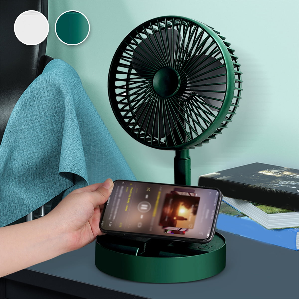 Gpoty Desk Fan Cordless Table Fan with 3 Speed 2000mAh Rechargeable USB ...