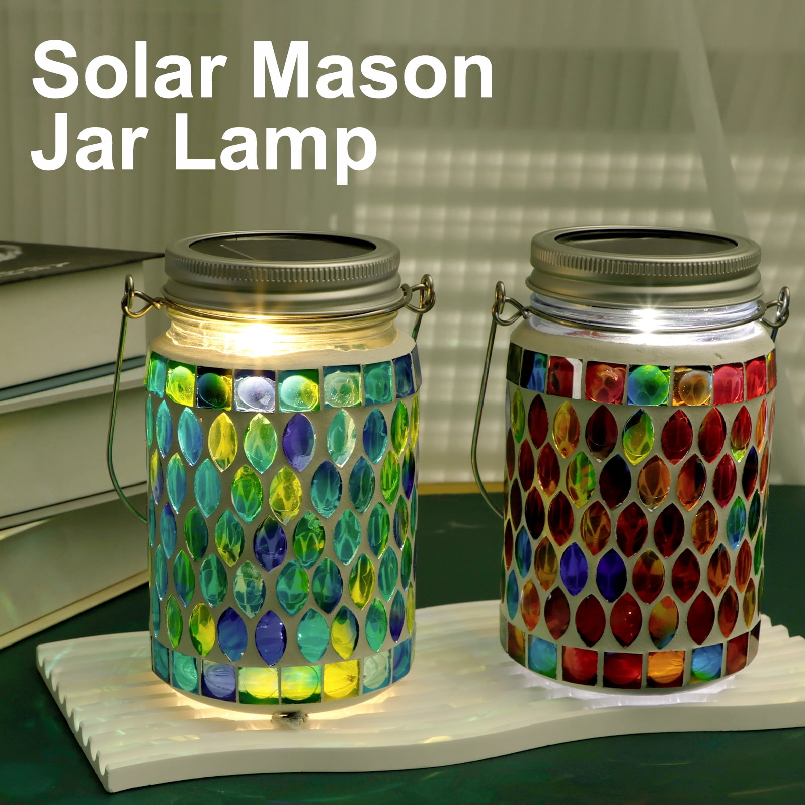 Gpoty Mosaic Solar Lanterns,Outdoor Hanging Solar Lights Waterproof ...