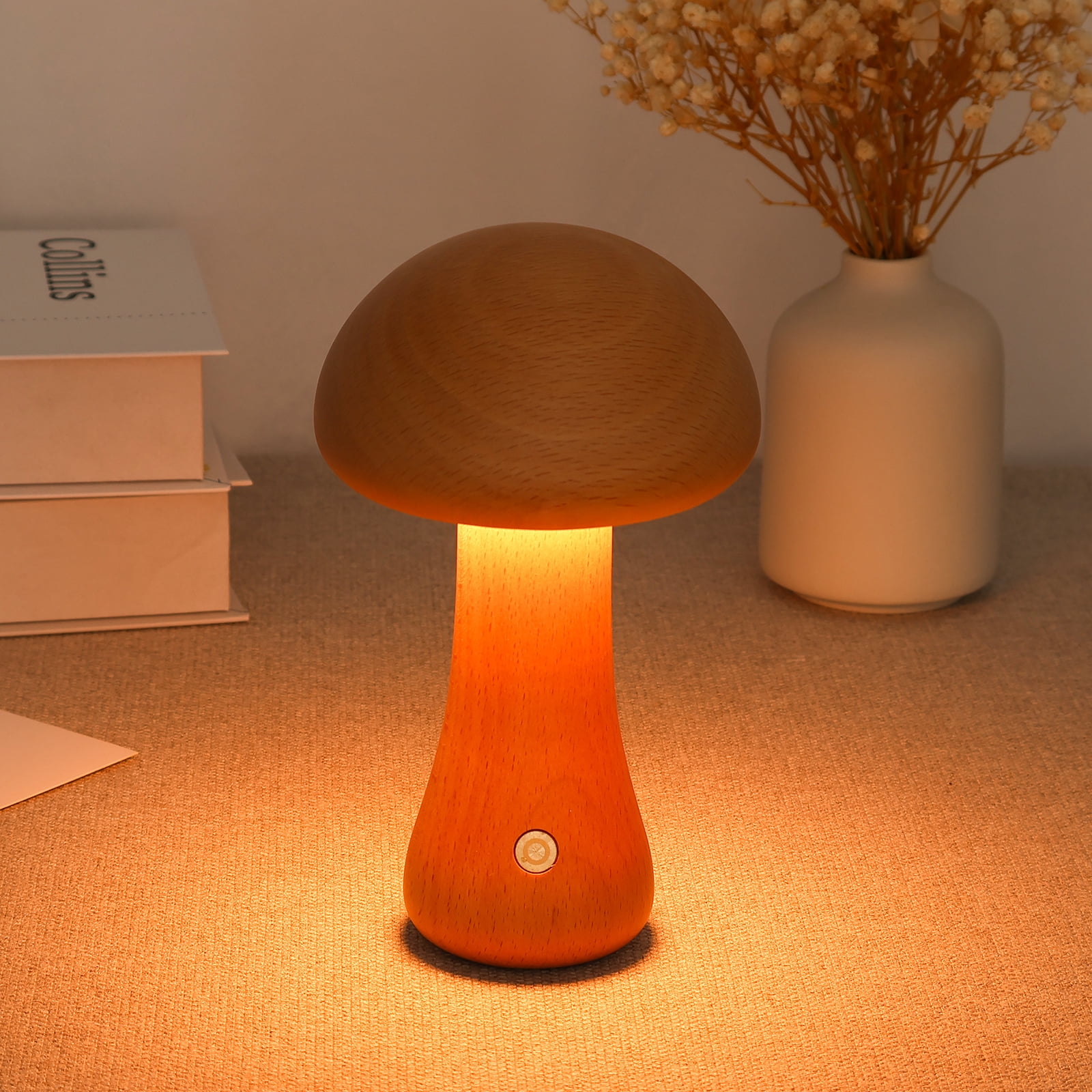Gpoty Mushroom Lamp LED Night Light,Mushroom Table Light 600mAh Wooden ...