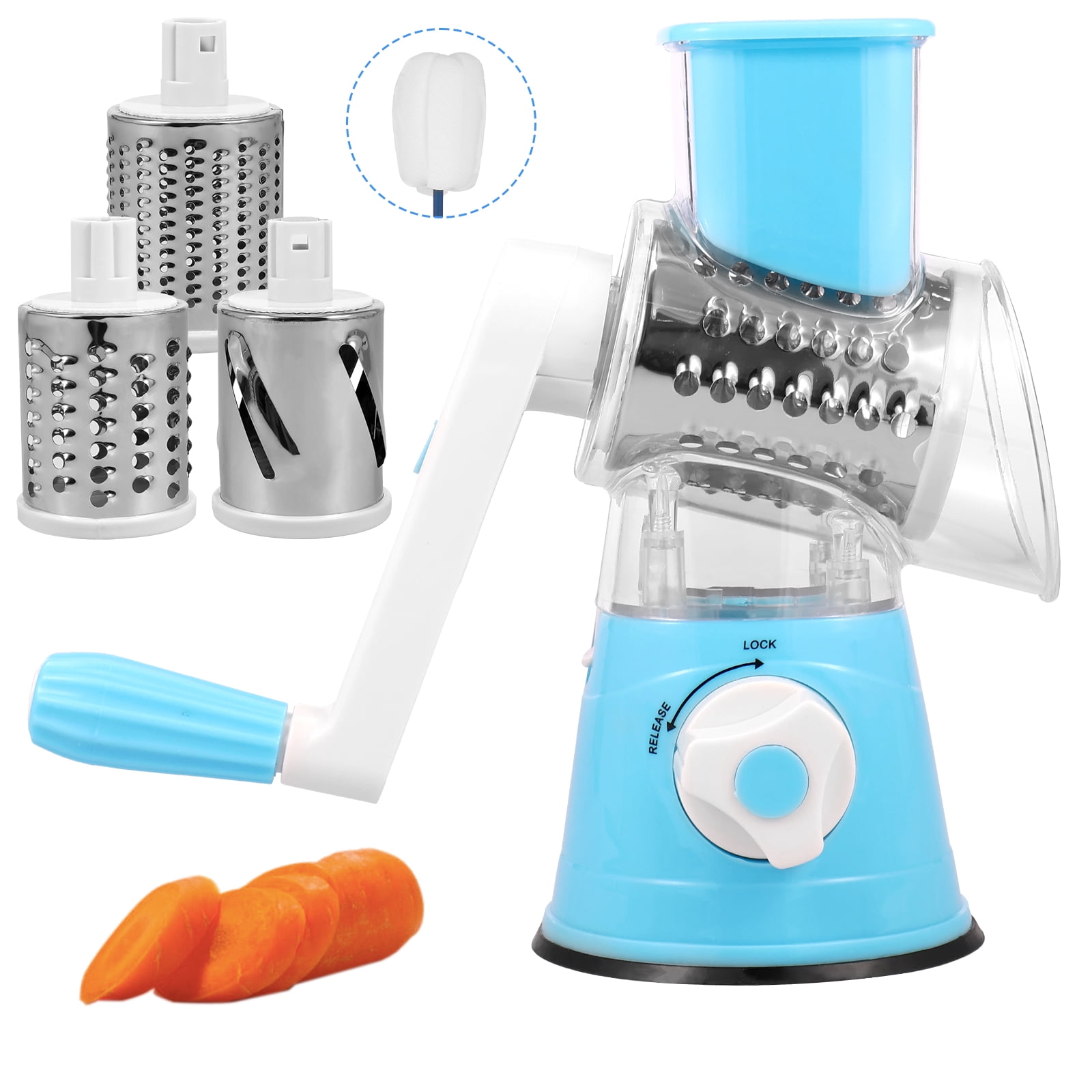 Gpoty Rotary Cheese Grater,3 Interchangeable Blades Rotary Cheese ...